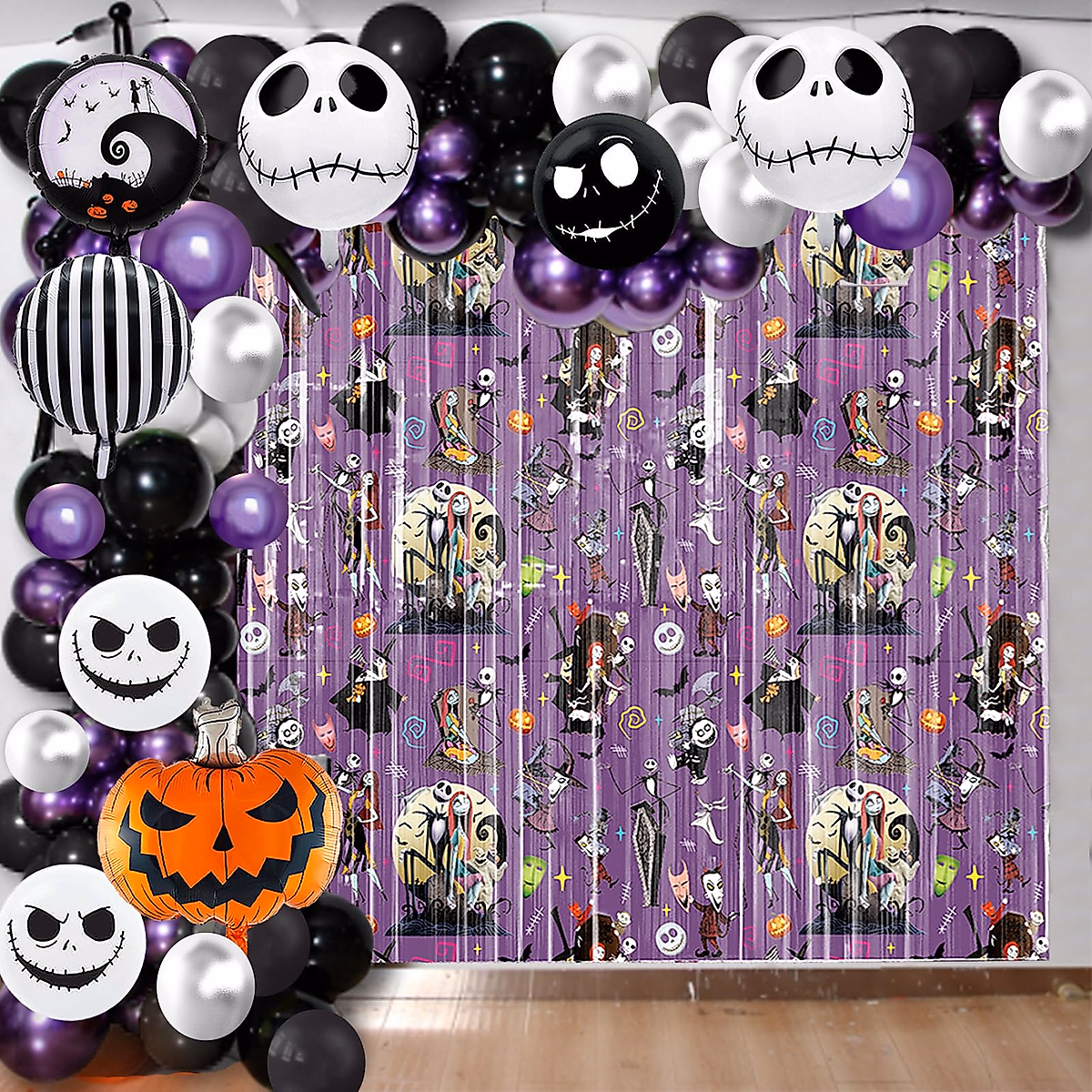 Nightmare Before Christmas Balloons Decorations Balloon Garland Kit Purple Black Balloon Arch with Skull Balloons for Halloween Baby Shower Decorations