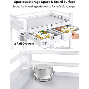 Mobile Trolley Cart, 2 Tier Heavy Duty Rolling Utility Cart with 360° Rotate Wheels, Medical Mobile Trolley Cart with Dirt Bucket & Drawer Spacious Beauty Salon Rolling Cart