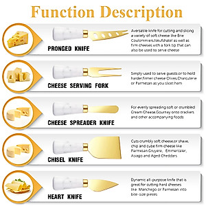 10 Pcs Gold Cheese Knife Set with Ceramic Marble Handle White Cheese Knife Spreader Set Charcuterie Utensils Stainless Steel Marble Knife Set Butter Spatula Knives Cutter Slicer Fork for Wedding Party