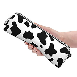 Cow Print Pencil Bag Aesthetic Zipper Pen Pouch Boys Girls Small Portable Marker Box Case Office Travel Home