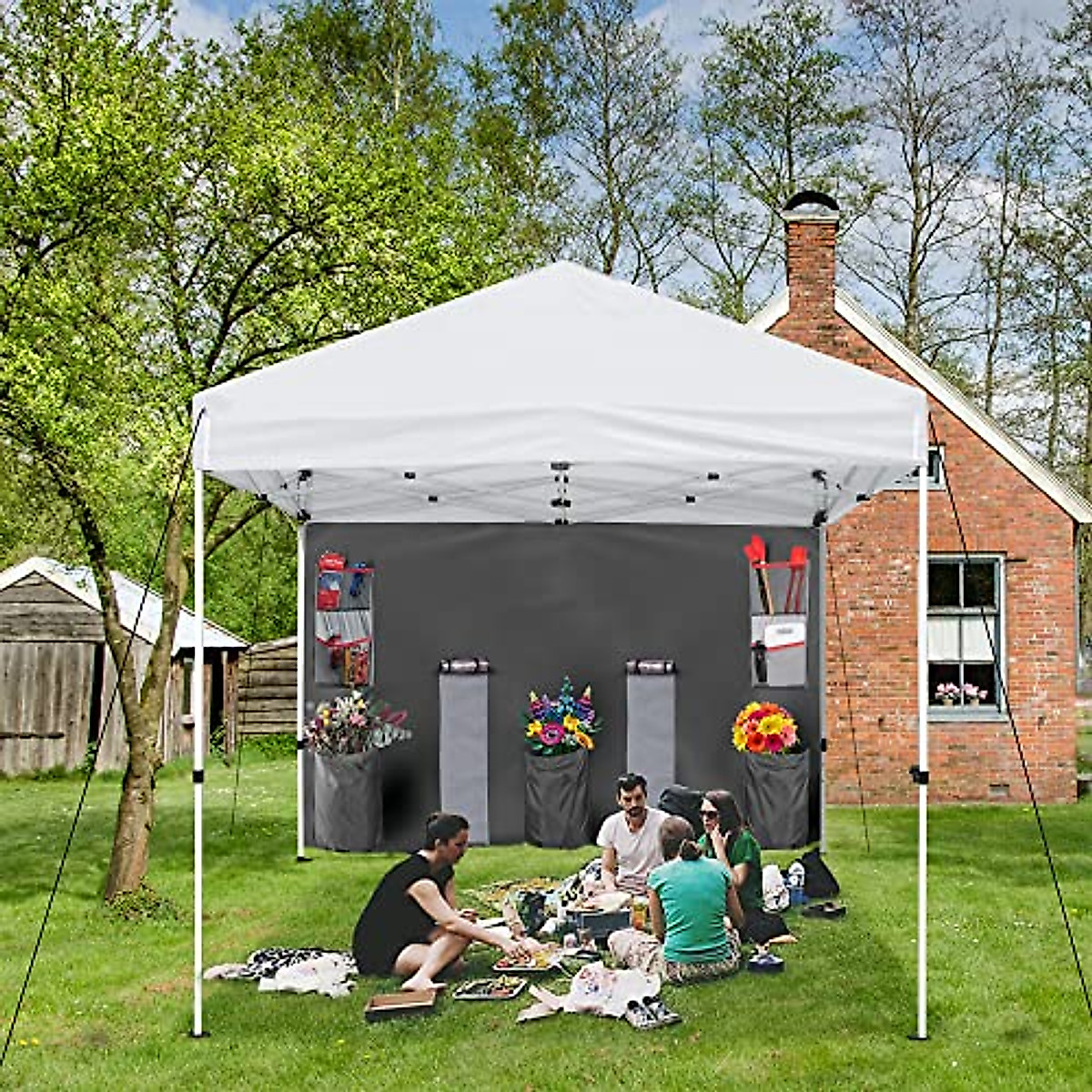 Sssideas Sunshade Sidewall, 10' x 10' with Organizer Pockets，600D Polyester 100% Waterproof for Straight-Leg Canopy（Black）