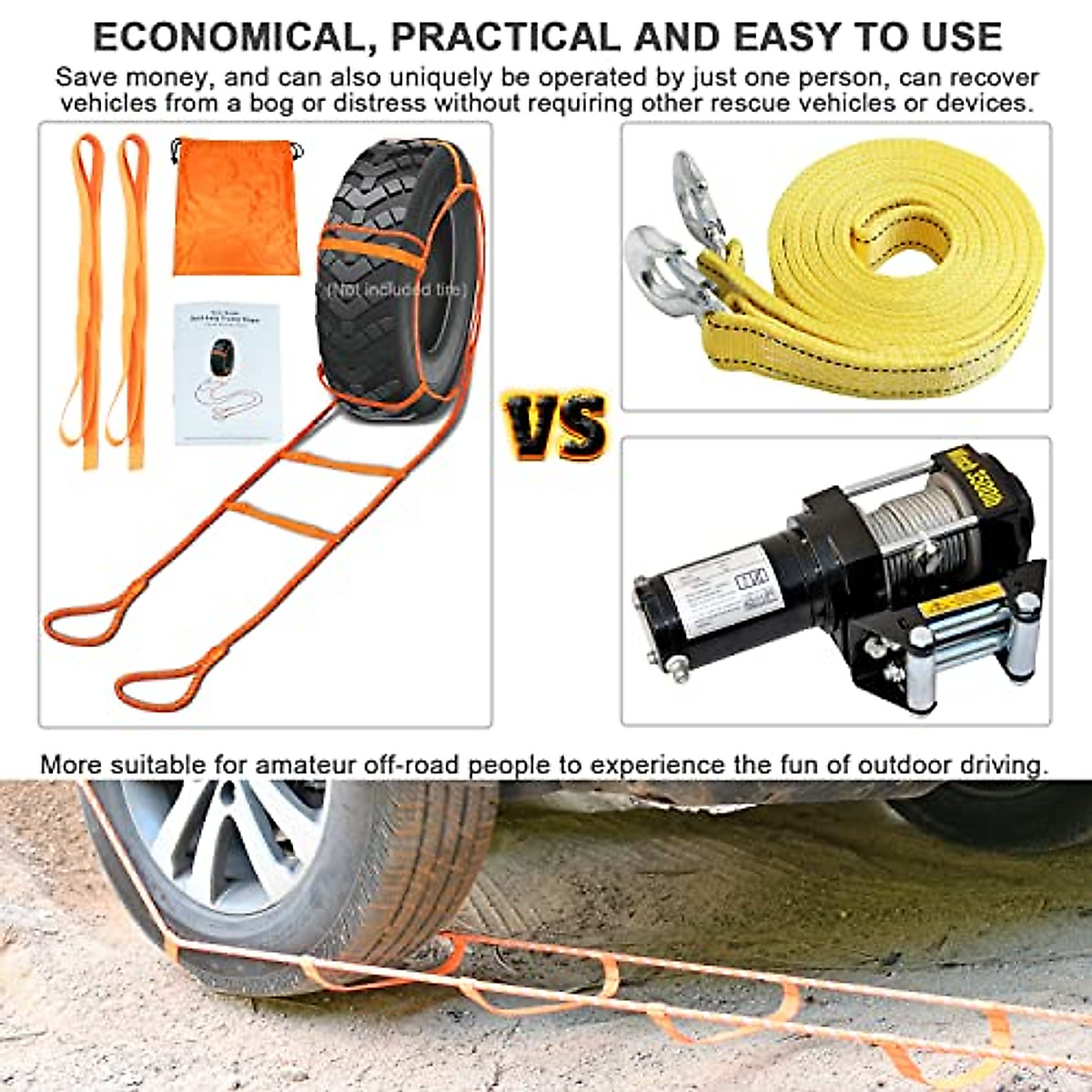 UCHENTON Tow Rope to Replace Towing Winch, A Self-Help Tow Strap, 8800lb 18ft Vehicles Recovery Rope, Emergency Recovery Gear for Offroad, Off Road Recovery Kit for Car Jeep ATV SUV, 1-Pack