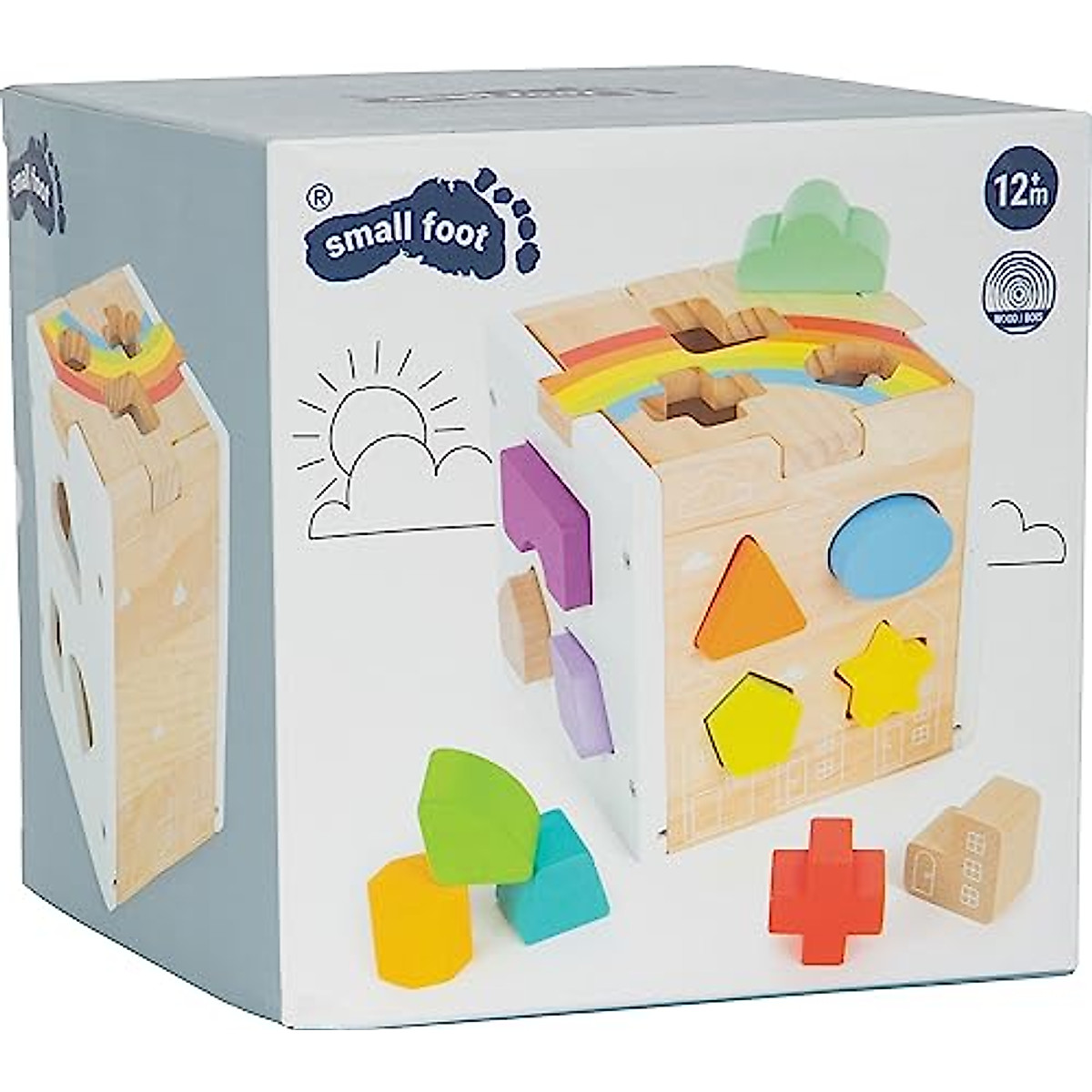Wooden Rainbow Shape Sorter Cube – Sorting Toy with 13 Geometric Shapes & Removable Lid – Educational Game for Dexterity & Fine Motor Skills – Teaches Counting, Shapes and Colors – Ages 12+ Months