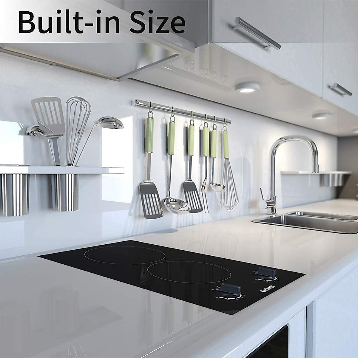 Karinear 2 Burner Electric Cooktop 12 Inch Built-in Electric Stove Top, 220v- 240v Radiant Cooktop with Residual Heat Indicator, Knob Control, Over-Temperature Protection, Hard Wire(No Plug)