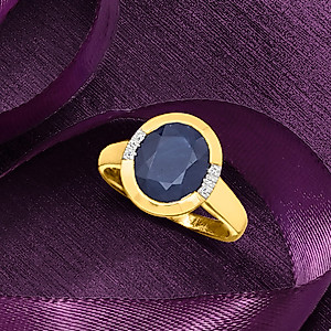 Ross-Simons 4.50 Carat Sapphire Ring With Diamond Accents in 14kt Yellow Gold. Size 9