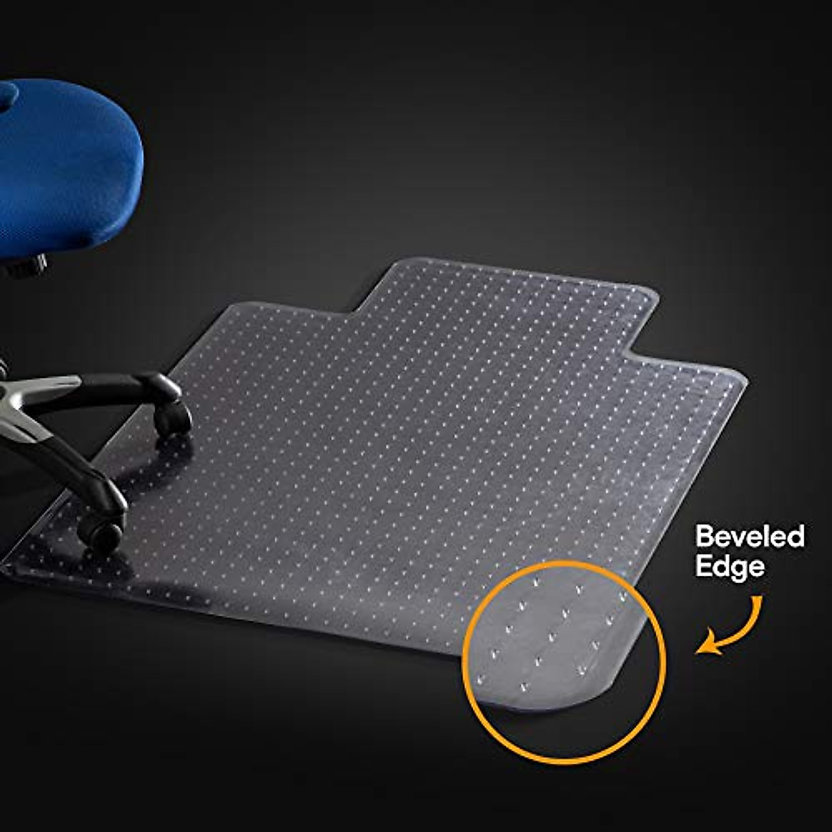 Office Chair Mats for Carpeted Floors, Studded Desk Floor Mat, Clear Heavy Duty for Low and Medium Pile, Beveled Edge with Lip Large 36" X 48" Shipped Flat by Mastermat
