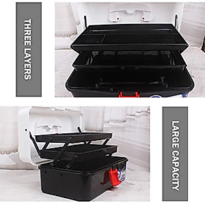 Yardwe 3- Layer Plastic Organizer Box Sewing Box Multipurpose Organizer with Removable Tray Portable Handled Storage Case for Art Craft and Cosmetic Black