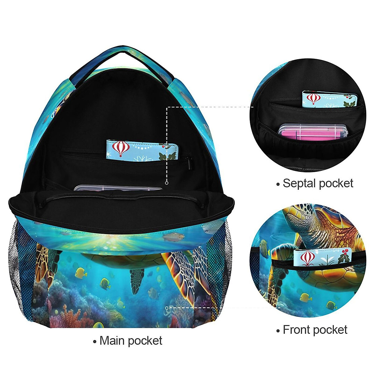 KEIGE Sea Turtle Ocean Life Backpack School Bookbag for Boys Girls 2110001