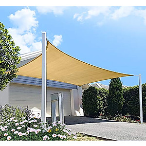 Patio Sun Shade Sail Canopy, 12' x 16' Rectangle Shade Cloth Outdoor Cover - UV Resistant Sunshade Fabric Awning Shelter for Backyard Lawn Garden Carport (Sand Color)