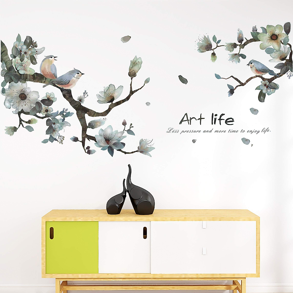 LLYDD Leaf and Bird Wall Sticker Tree Leaves Plant Natual Wall Stickers Decal Art Decor Room Decoration Peel and Stick Self - Adhesive for Garden Living Room Bedroom Kitchen Playroom Nursery Room