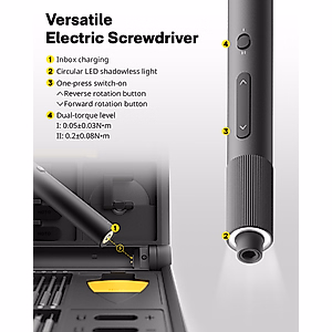 HOTO Electric Precision Screwdriver Set, 48 in 1 Electronics Tool Kit, Magnetic Bits & Box, LED Light & 2 Torque Settings, Mini Screwdriver Set for Eyeglasses, Watches, Phones, Laptops, Cameras Repair