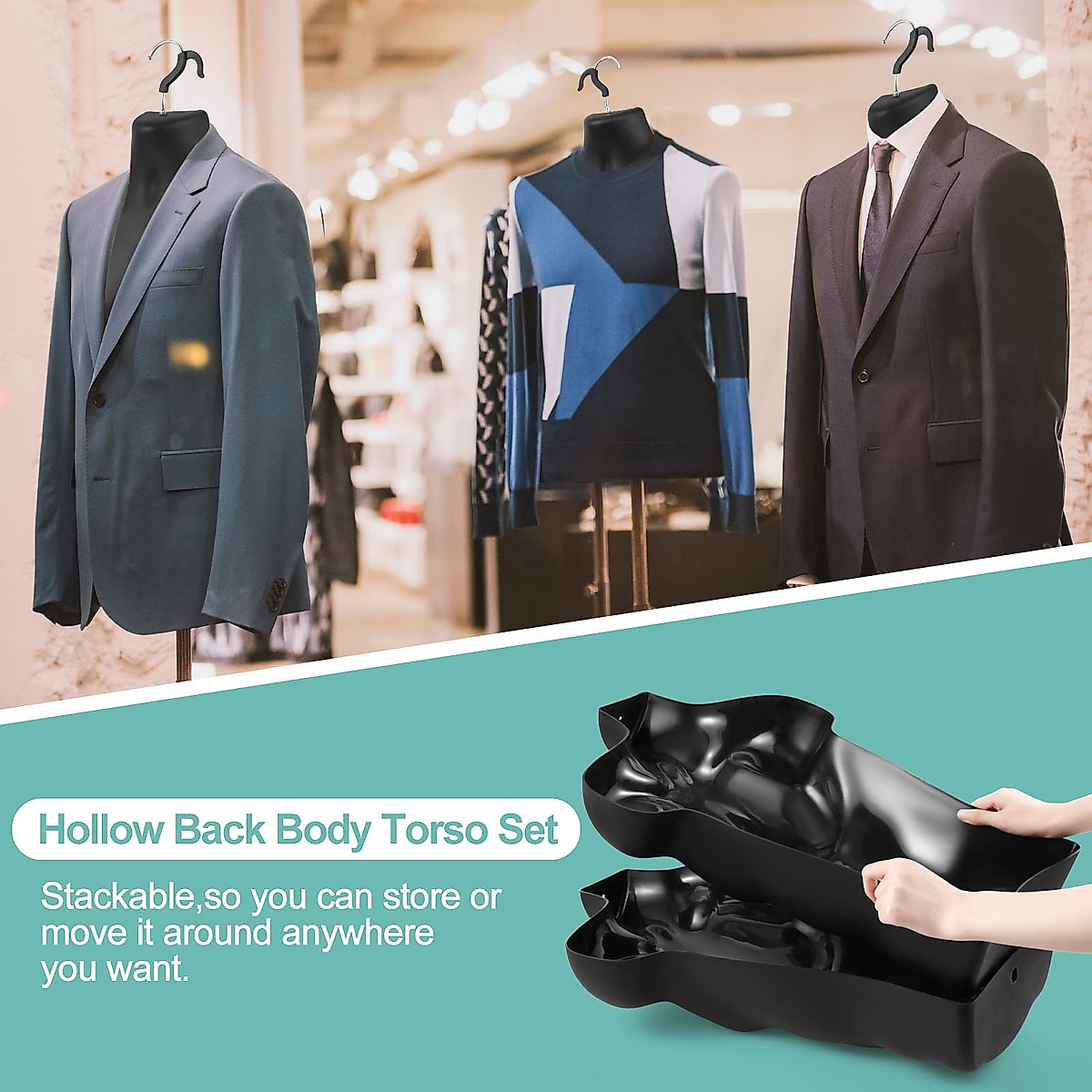 Lallisa 12 Packs Male Mannequin Torso Dress Form Tshirt Display Half Maniquin Body Rounded Waist Hollow Back Body with Hanging Hook for Clothes Display Shows Photos or Design Sewing (23.23 x 19.29'')