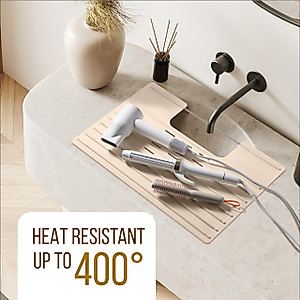 Maplefield Foldable Bathroom Sink Cover for Counter Space, Silicone Sink Topper, Heat Resistant Over Sink Makeup Mat, Small Bathroom Space Creation, Bathroom Space Saver Sink Cover for Makeup, Beige