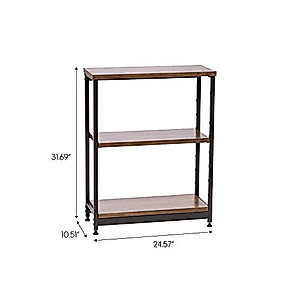 IRIS USA, Inc. 24.6" 3-Tier Wide Wood and Metal Shelf, Sturdy Home Décor Storage Rack with Height Adjustable Shelves and Feet, Dark Brown/Black