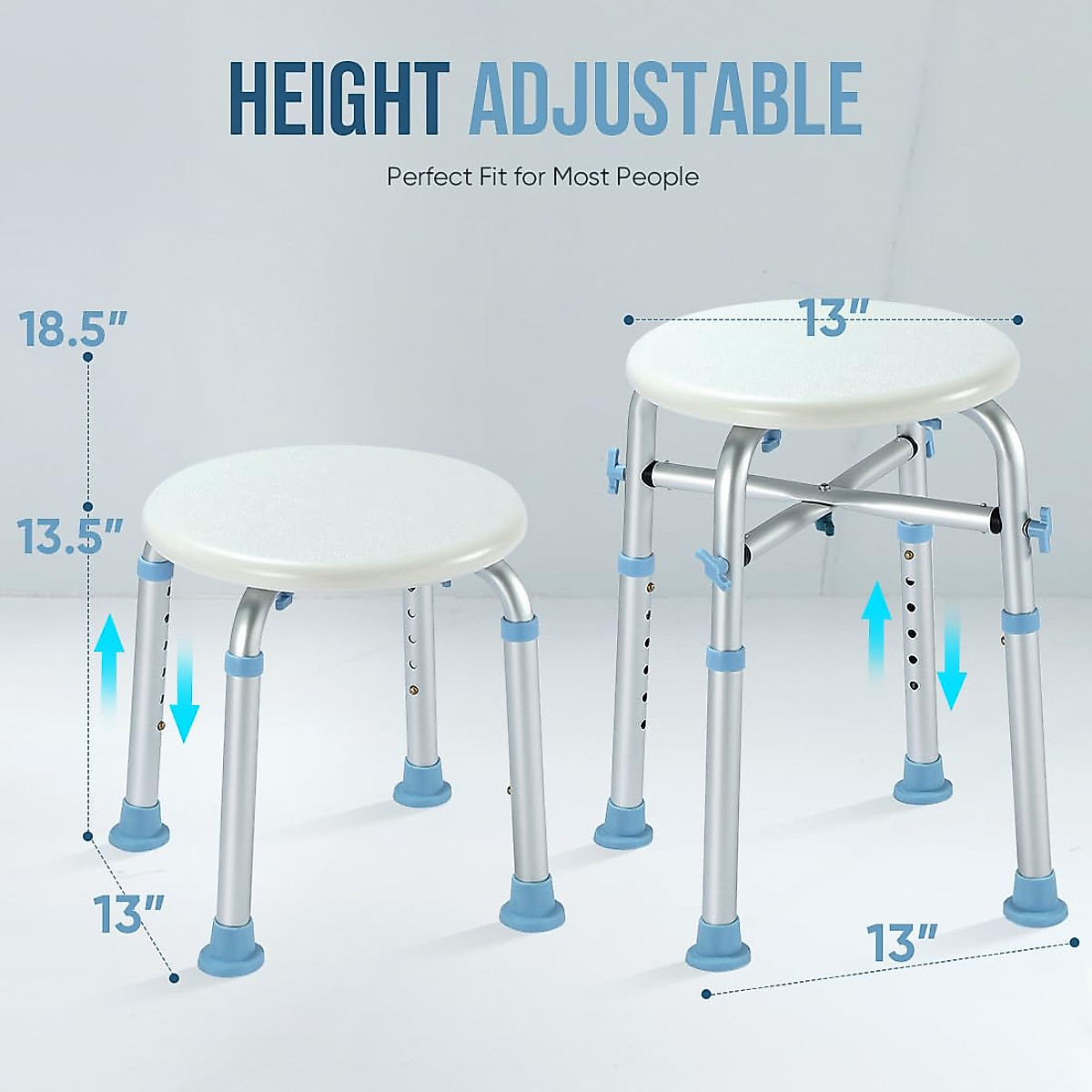 OasisSpace Shower Stool Adjustable Shower Chair for Inside Shower, Shower Seat for Adults with Anti-Slip Rubber Tips, Bath Chair for Elderly and Disabled, 500 Pound Weight Cap, Easy Assembly