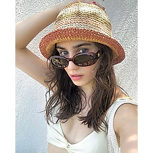 GUVIVI Trendy Oval Sunglasses for Women Retro Vintage 90s Sunnies for Small Face Narrow Round Shades Cat Eye