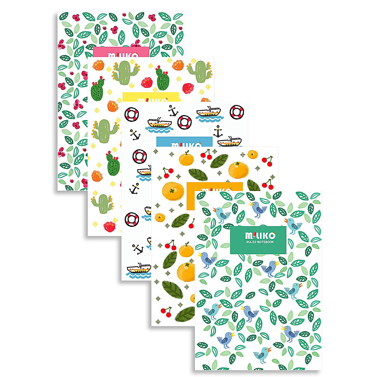 MILIKO A5 Color Series Softcover Notebook/Journal/Diary Set, 5 Unique Design 8mm Ruled Notebooks per pack-50 Sheets/100 Pages