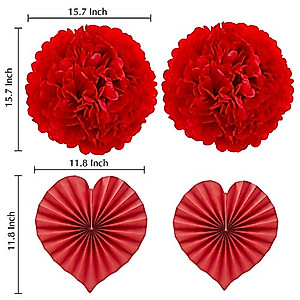 JOYIN 27 Pieces Valentines Day Decoration Kit with 1 Heart Shaped Garland, 2 Tissue Fans, 2 Tissue Poms, 6 Heart String, 8 Double Swirls and 4 Foil Cutouts Swirls and 4 Cardstock Cutouts Swirls