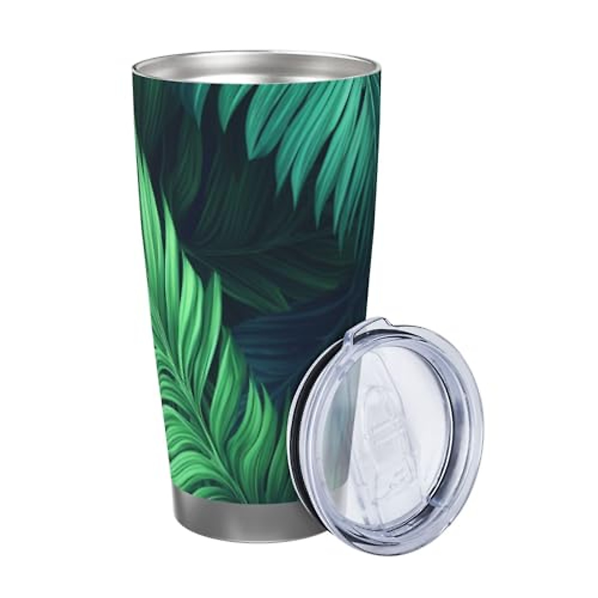 Tropical Palm Leaves Tumbler with Lid and Straw 20oz Stainless Steel Car Cup for Hot and Cold Drinks, Double Wall Insulated Travel Coffee Mug Reusable Drink Thermos Cup Birthday Gifts