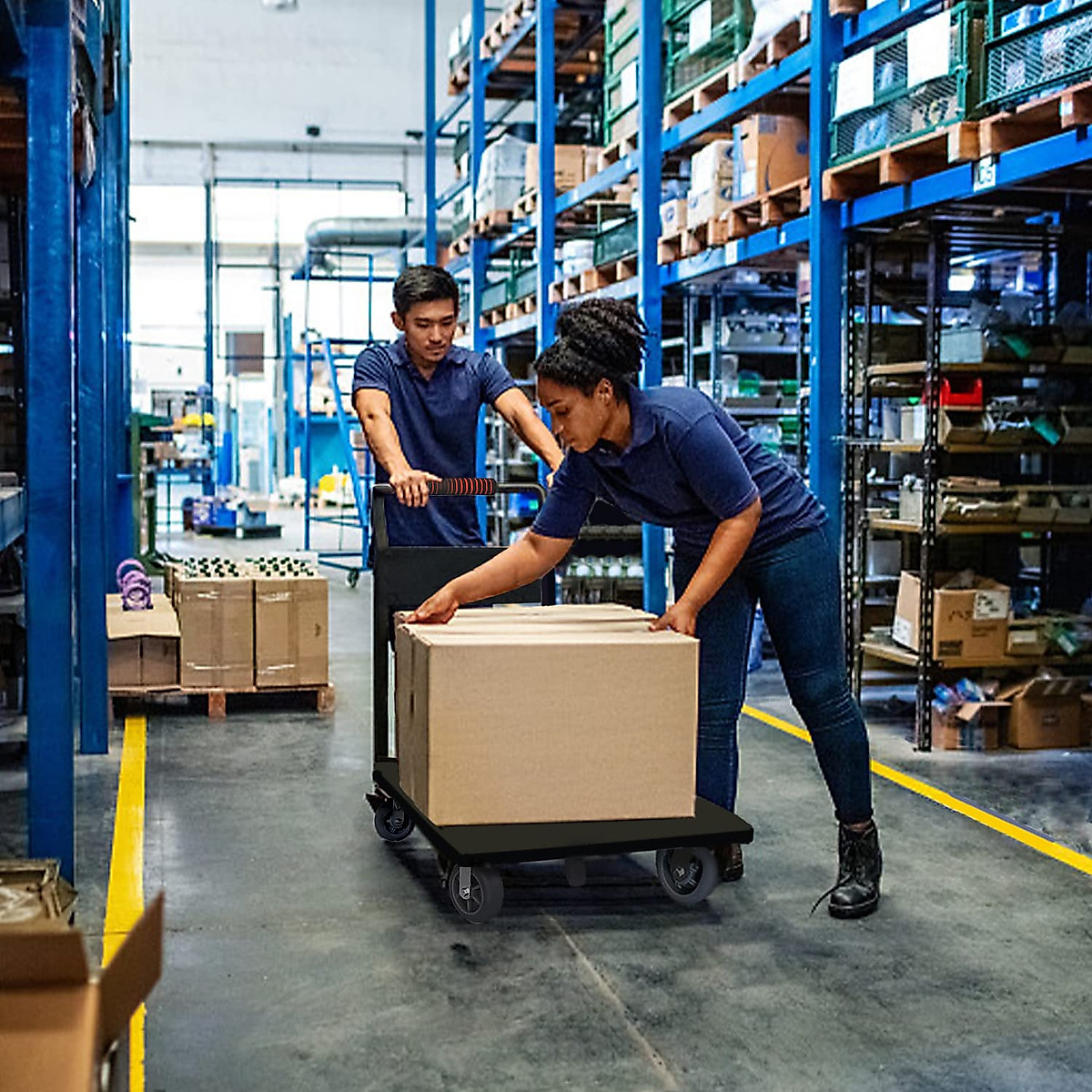 Platform Truck Cart, Foldable Push Cart Dolly w/Five 360° Swivel 6'' Wheels, 1600LBS Capacity Heavy Duty Moving Platform Trucks Hand Cart for Groceries, Garage, Warehouse (43" L x25 W)