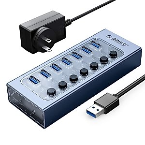 ORICO USB Hub 3.0 Powered 7 Ports USB Data Hub with 12V2A Power Adapter, Individual Power Switches, and LEDs, USB Extension for iMac Pro, MacBook Air/Mini, PS4, Surface Pro, Notebook PC, Laptop, HDD