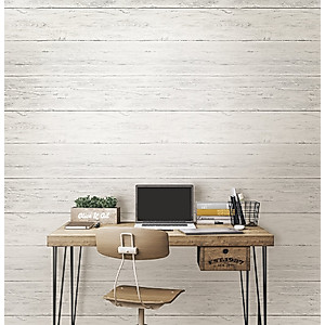 NuWallpaper NU3127 Shiplap Peel Stick Wallpaper, White & Off-White