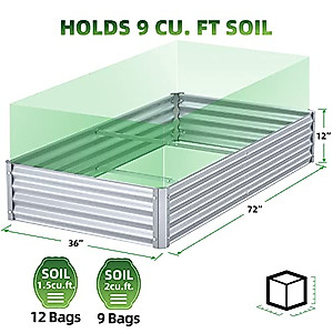 Highpro Raised Garden Bed 6*3*1ft Galvanized Metal Planter Boxes for Herbs Vegetables, Flowers and Succulents Silver