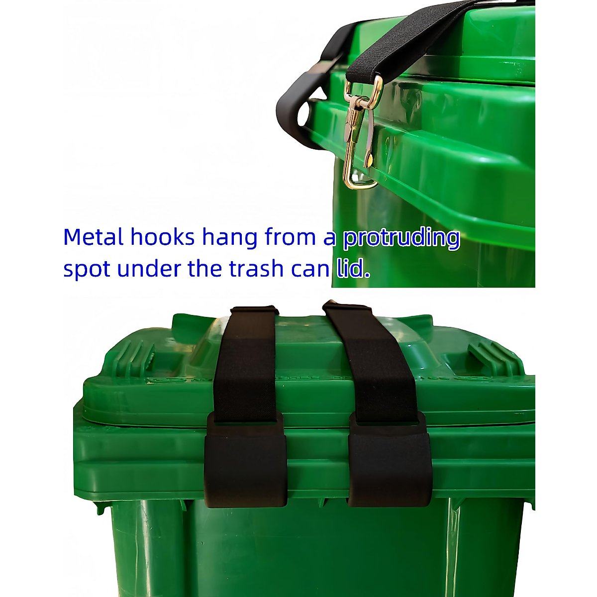 2 Pcs Trash Can Lid Locks Adjustable Bin Strap Garbage Lock Trash Can Lid, Trash Can Locks for Animals, Garbage Strap Outdoor Trash Can Straps for Small Animals, Raccoons, Squirrels, Dogs (Black)
