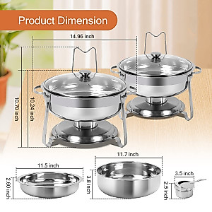 BriSunshine 3 Packs Round Chafing Dish Buffet Set, 4 QT Stainless Steel Chafing Dishes with Glass Lid & Lid Holder, Catering Food Warmers for Parties Buffet Weddings Events