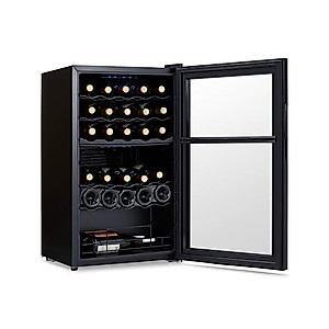 Luma Comfort Shadow Series Wine Cooler Refrigerator 33 Bottle Dual Temperature Zones, Freestanding Mirrored Wine Fridge with Double-Layer Tempered Glass Door & Compressor Cooling,Black