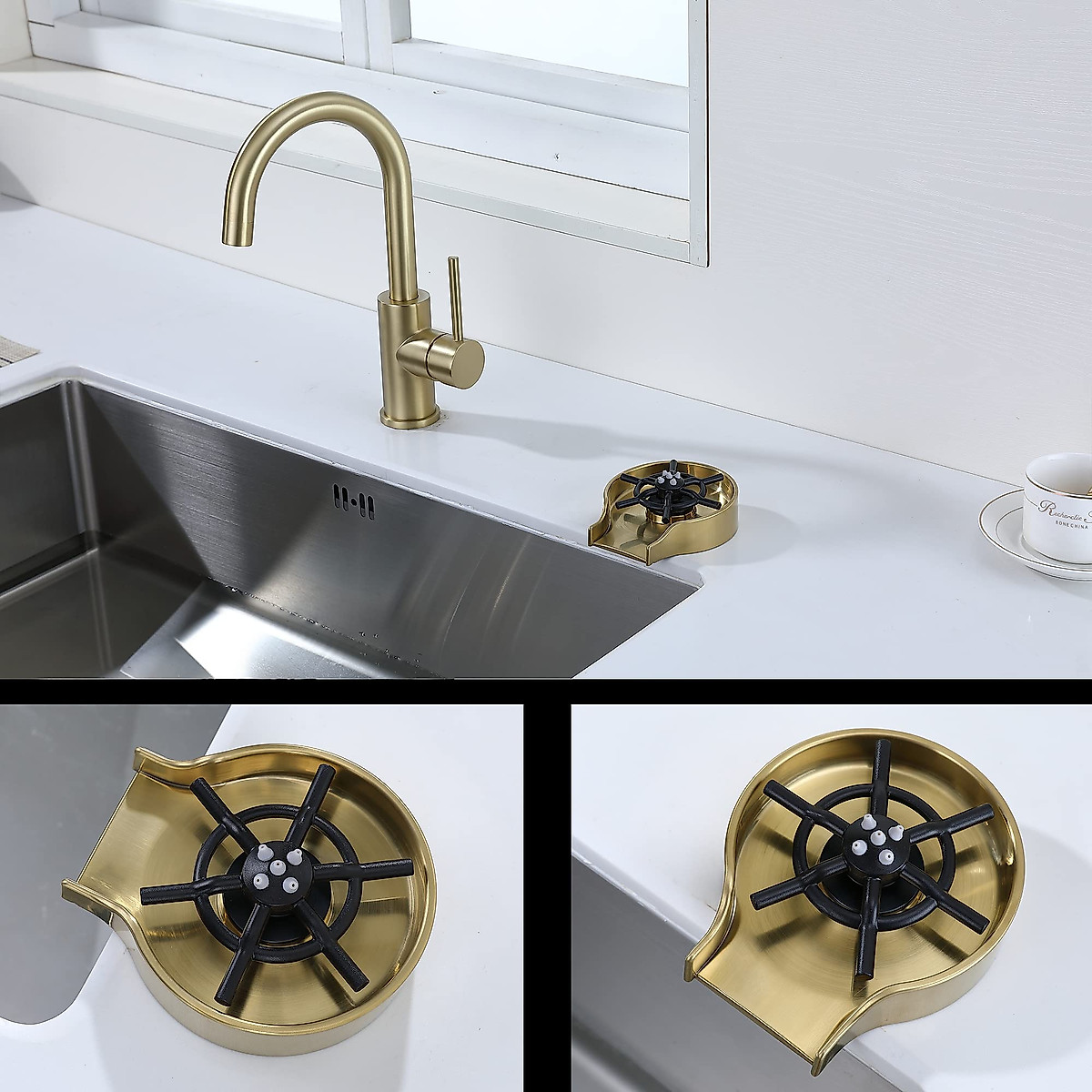 JXMMP Oil Rubbed Bronze Glass Rinser for Sink, Kitchen Faucet ORB Glass Rinser, Bottle Washer for Sink, Kitchen Sink Accessories, Cup Rinser for Kitchen Sink, Bar Glass Rinser