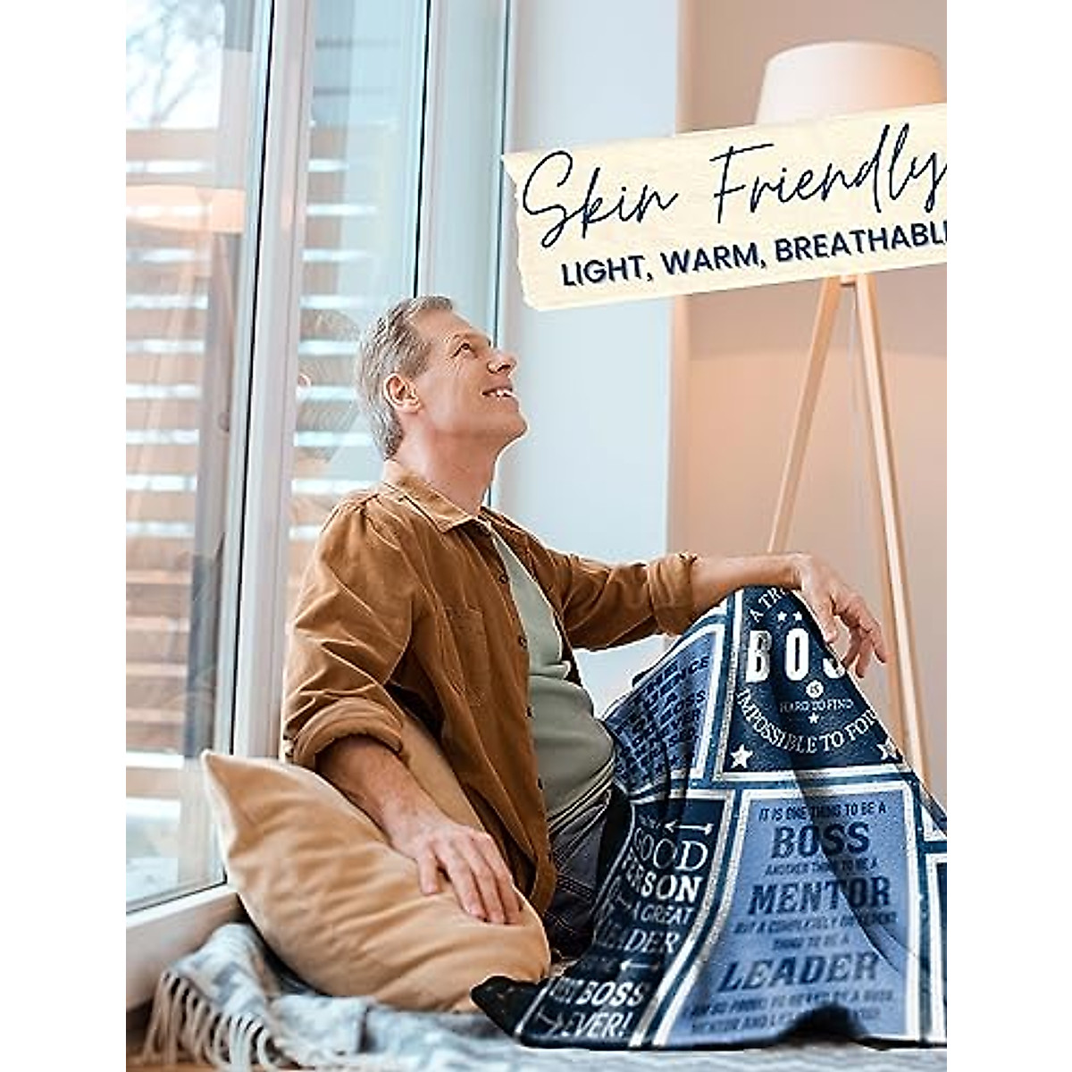 Boss Gifts from Employees, Bosses Day Gifts for Men, Bed Flannel Plush Throw Blankets (50"x 65") Christmas Office Gift Idea on Boss Day, Birthday, Appreciation, Retirement, Amazing Boss-Blue