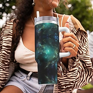 HULIBIN Galaxy Background Print Double Deck Stainless Steel Travel Coffee Cup With Lid 40 Oz Ice Bully Cup