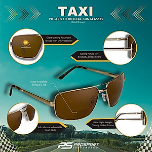 proSPORT Square Aviator Polarized Bifocal Sunglasses Gold Frame Brown Lens +3.00 Sunglasses for Men. Nearly Invisible Line Readers