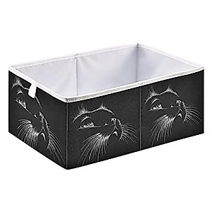 CaTaKu Black Cat Cute Cube Storage Bins for Organization, Rectangular Fabric Storage Cubes Storage Bins for Cube Organizer Foldable Storage Baskets for Shelves Living Room