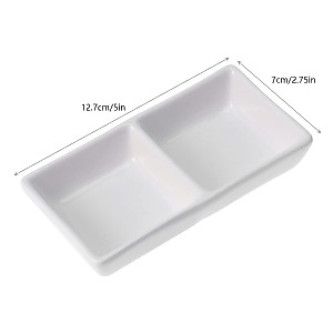 BESTonZON Serving Dishes 5.5 Inch White Ceramic Appetizer Serving Tray 2-Compartment Sauce Dishes Divided Snack Dishes for Dish Soy Sauce (White) Serving Platter