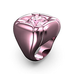 SWAROVSKI Dulcis Cocktail Ring with Pink Cushion-Cut Crystal on Iridescent Pink Aluminum Band, EU Size 50; US Size 5, Part of the Dulcis Collection