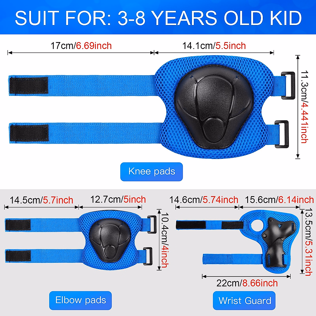 Kids Protective Gear Set Wemfg Knee Pads for Kids 3-8 Years Toddler Knee and Elbow Pads with Wrist Guards 3 in 1 for Skating Cycling Bike Rollerblading Scooter(Blue)