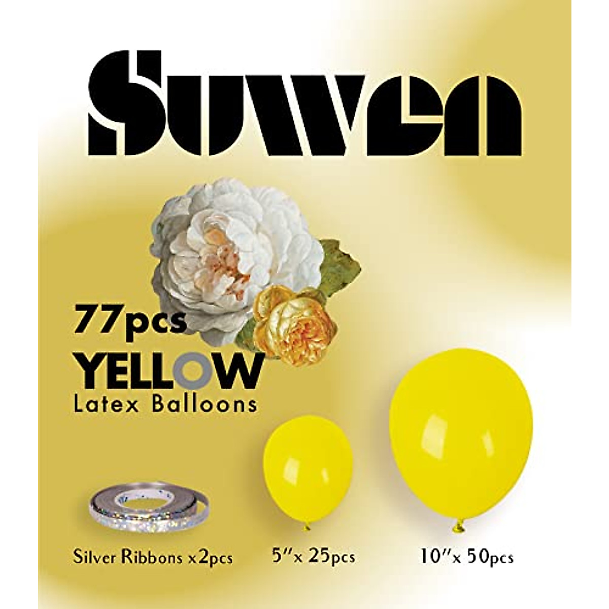 SUWEN Yellow Balloons Kit 77PCS Latex Helium Shiny Mustard Yellow Balloon Different Sizes 10 Inch 5 Inch for Birthday Graduation Wedding Shower Anniversary Party Decorations