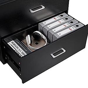 susici Wood 2 Drawer Lateral File Cabinet for Home Office,Lateral Wooden Filing Cabinet with Metal Handles for Letter/Legal/A4/F4 Size Hanging Files,30W x 16D x 24H (Black)