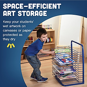Cre8tive Minds Marvel Education Company 25" Hanging or Tabletop Economy Art Drying Rack with 15 Shelves, Blue