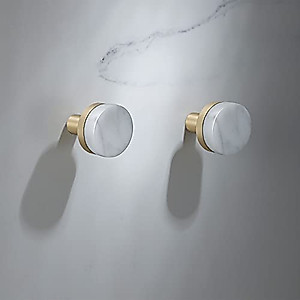 ZASCHIS brass brushed gold coat hook natural marble bathroom bathrobe hook towel hook entrance doorway golden hook（the marble is natural, every texture is different Please refer to the goods received）