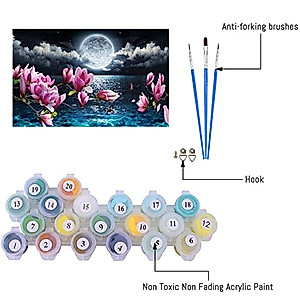LWZAYS Paint by Numbers for Adults Beginner,DIY Adult Paint by Number Kits On Canvas Moon Acrylic Paint,Drawing Paintwork with Paintbrushes Oil Painting Home Decor 20''X16''