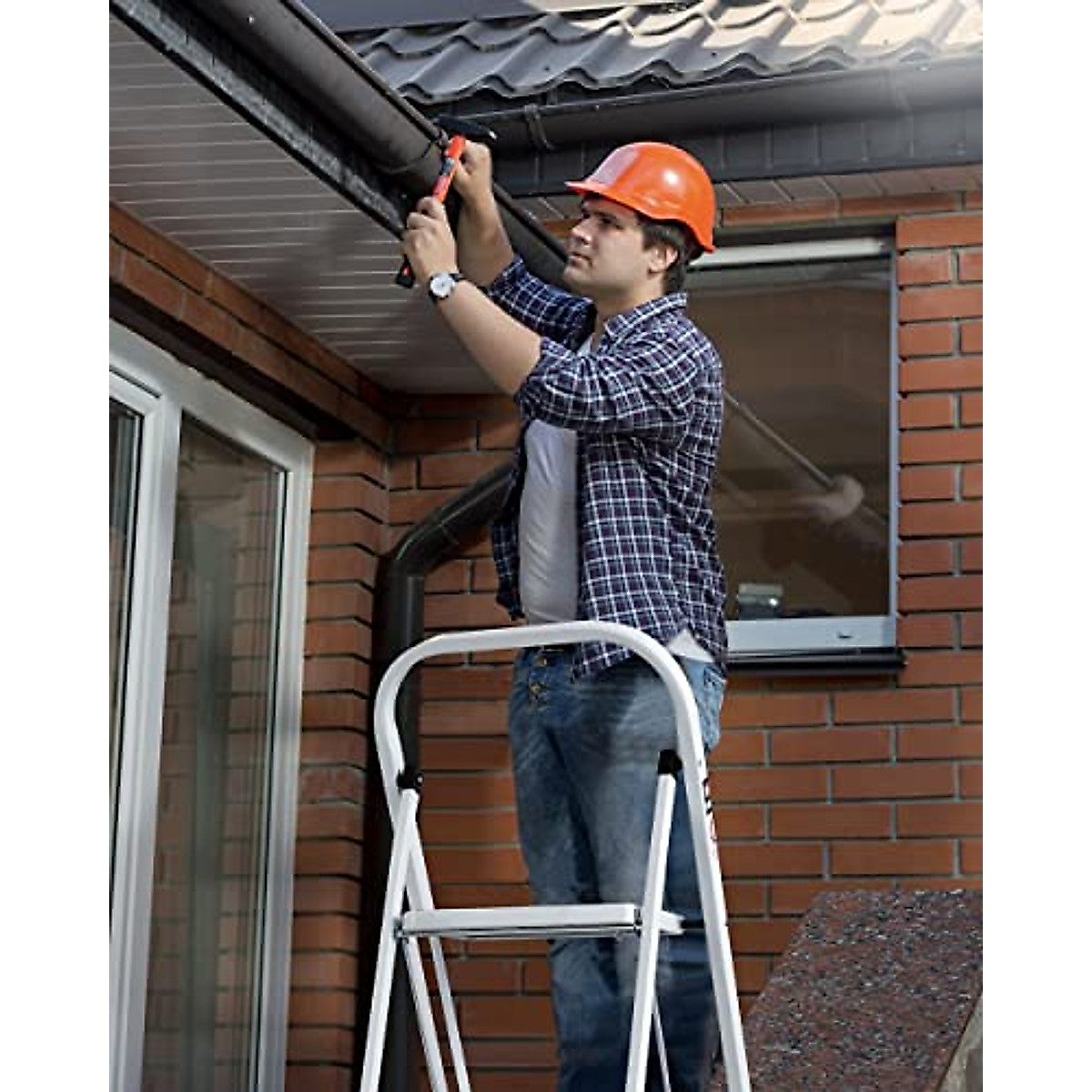 Delxo 4 Step Ladder Folding Step Stool, Heavy-Duty Sturdy Safety Tall Step Ladder Outdoor with Handrail Wide Pedal,White Lightweight Collapsible 4-Feet Step Stool Ladder for Adults Home Kitchen Indoor