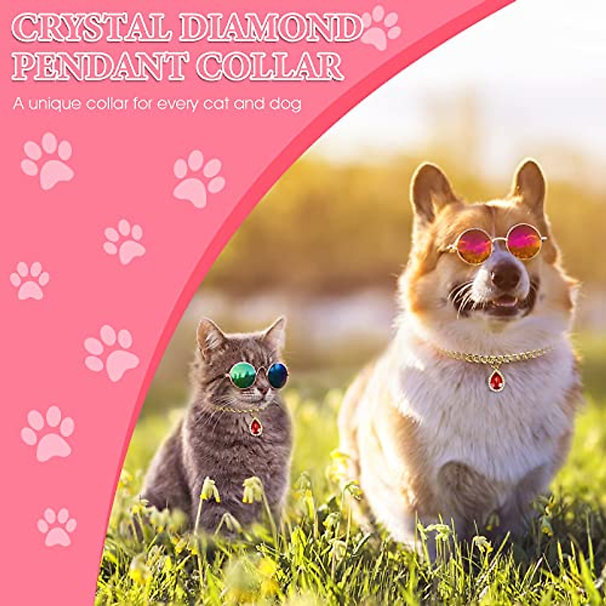 TIESOME Rhinestones Pendant Pet Collars, Adjustable Metal Drop Cat Dog Collar Necklace Crystal Diamond Elastic Collar with Pendant for Pet (Red)