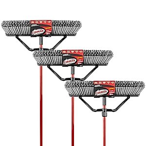 Libman Commercial 825 Rough Surface Heavy Duty Push Broom, 64" Length, 24" Width, Black/Red/Grey (Pack of 3)