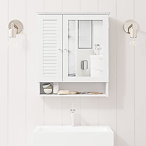 MOIDEI Bathroom Medicine Cabinets with Mirror,2 Door Adjustable Shelves Bathroom Wall Cabinet,Over The Toilet Space Saver Storage Cabinet,Wall Mounted Cabinet for Bathroom Laundry Room Kitchen,White