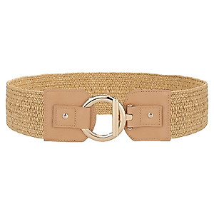 JASGOOD Straw Woven Elastic Belt for Women Vintage Wide Stretch Waistband for Dress Boho Ladies Summer Dress Belt