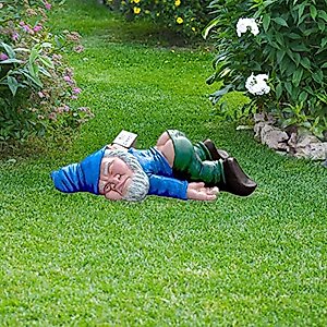 Jauay 9.5'' Tall Funny Drunk Garden Gnome Dwarf Creative Garden Gnome Statues Decoration Sculpture Yard Decor Landscape Porch Outdoor Lawn Decoration Novelty Outside Gift (Blue)