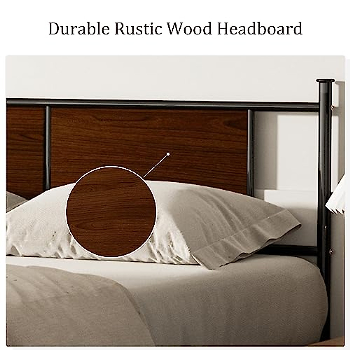 HAOARA King Size Bed Frame with Rustic Wood Headboard, Metal Heavy Duty Platform Frame, Sturdy Steel Slat Support, No Box Spring Needed, Black